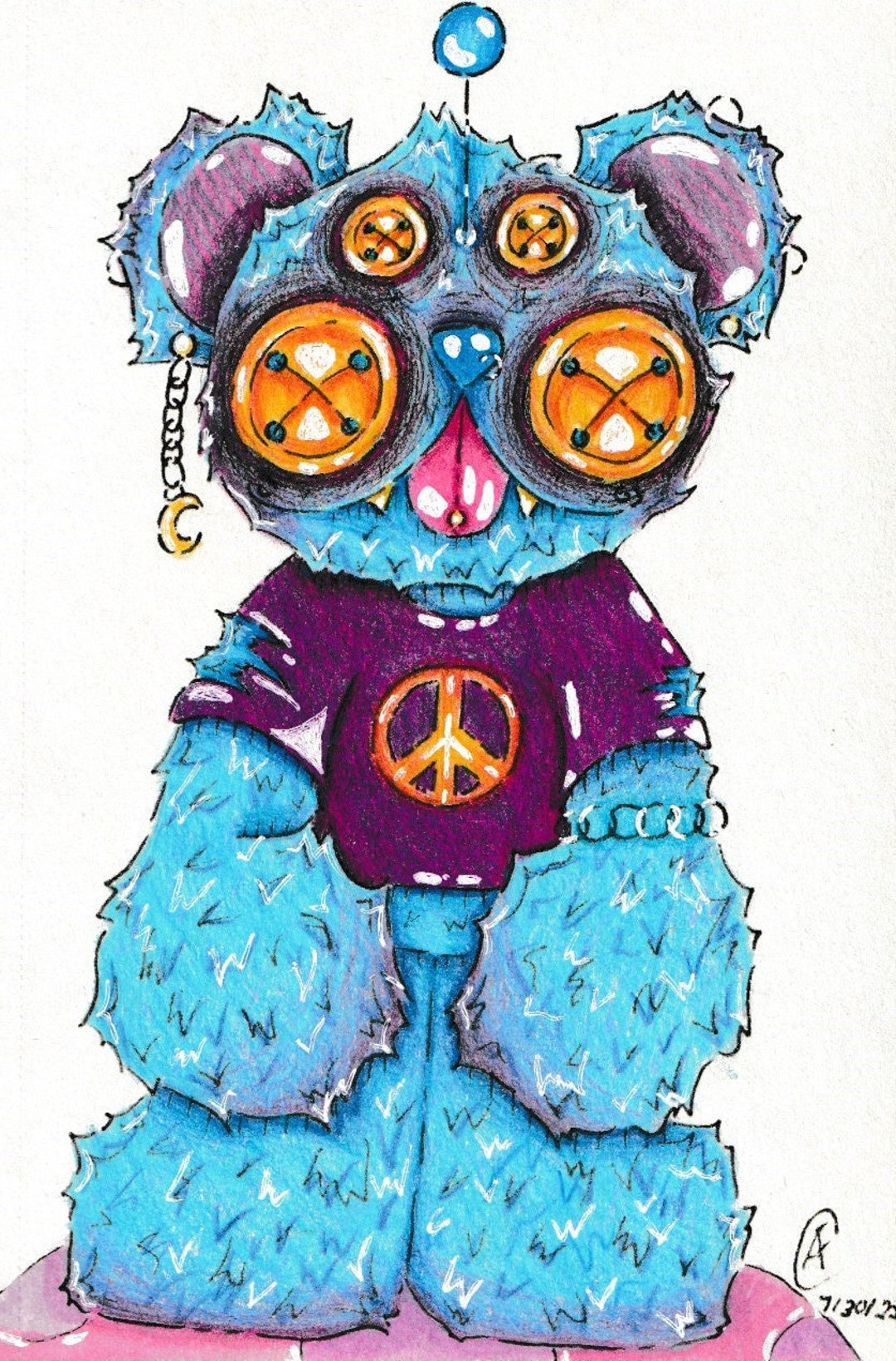 Alien Bear Creepy Cute Art Print, Button Eyes, Spooky, Weird, Unique ...