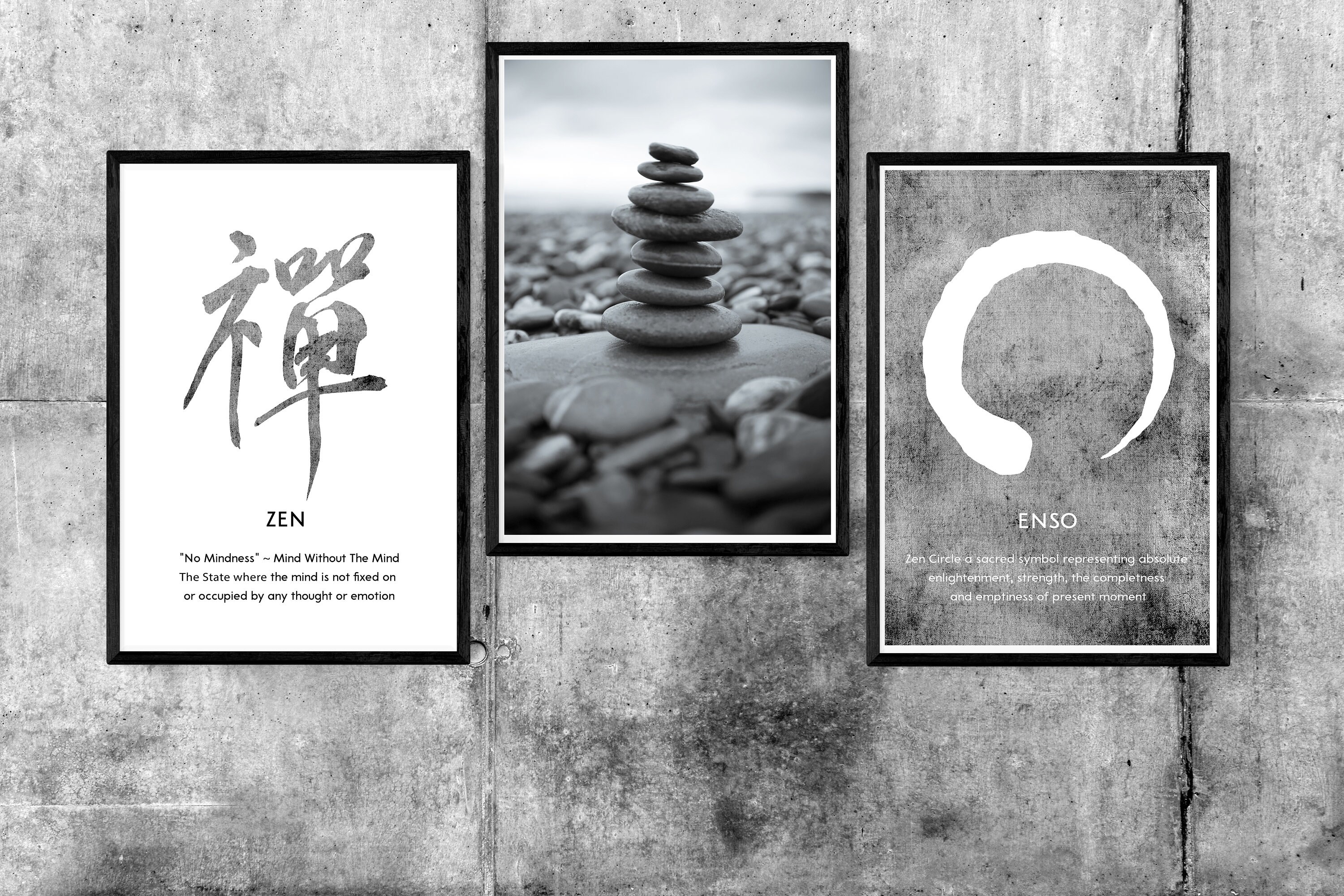 Set of 3 Zen Stacked Stone Enso Chinese Calligraphy Zen - Etsy