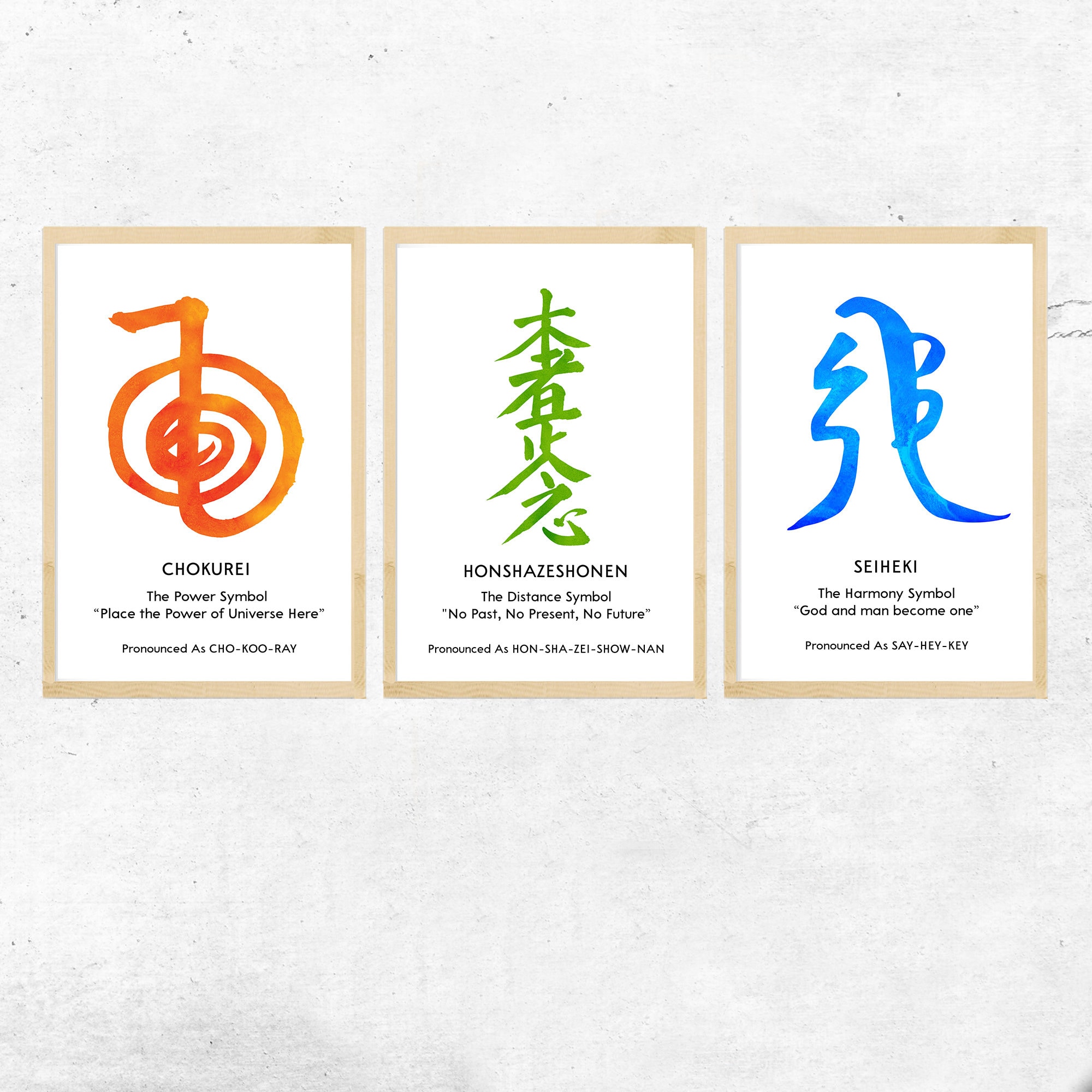 Set of 3 Reiki Symbols, Chokurei, Seiheki, Honshazeshonen, Chinese ...