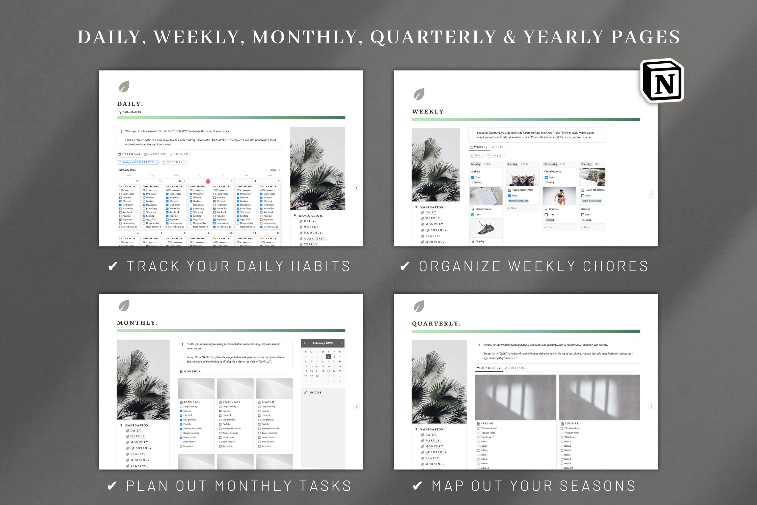 Sage Green Notion Habit Tracker Template, Notion Dashboard, ADHD ...