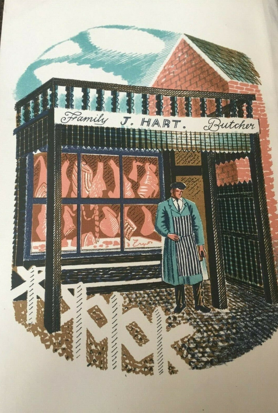 Original Eric Ravilious 1938 Butcher Lithograph From High Street Curwen ...