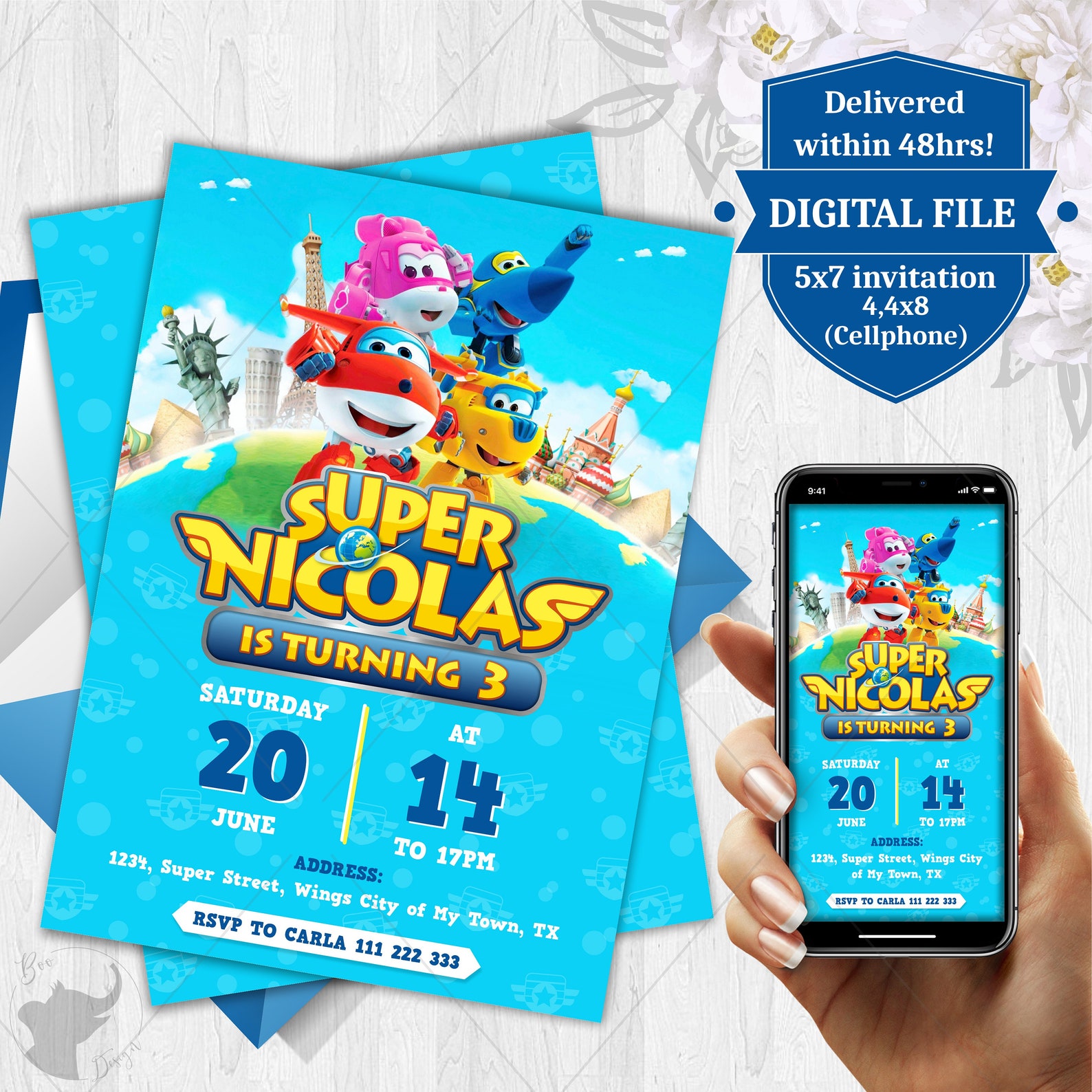 Super Wings Birthday Invitation,super Wings Party Invitation,super ...