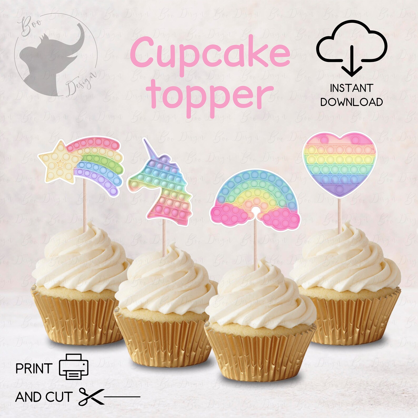 Pop It Cupcake Toppers, Pop It Topper, Pop It Decoration Pastel Color ...