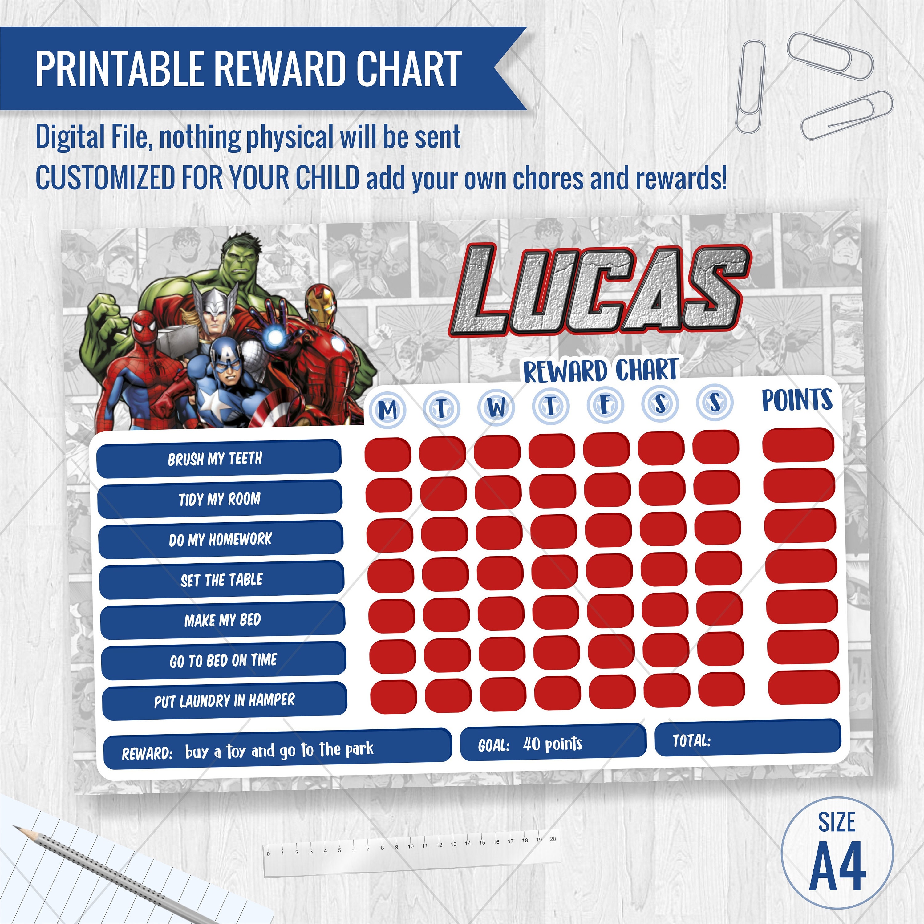 Avengers Reward Chart Chore Chart Printable Chart Digital - Etsy UK