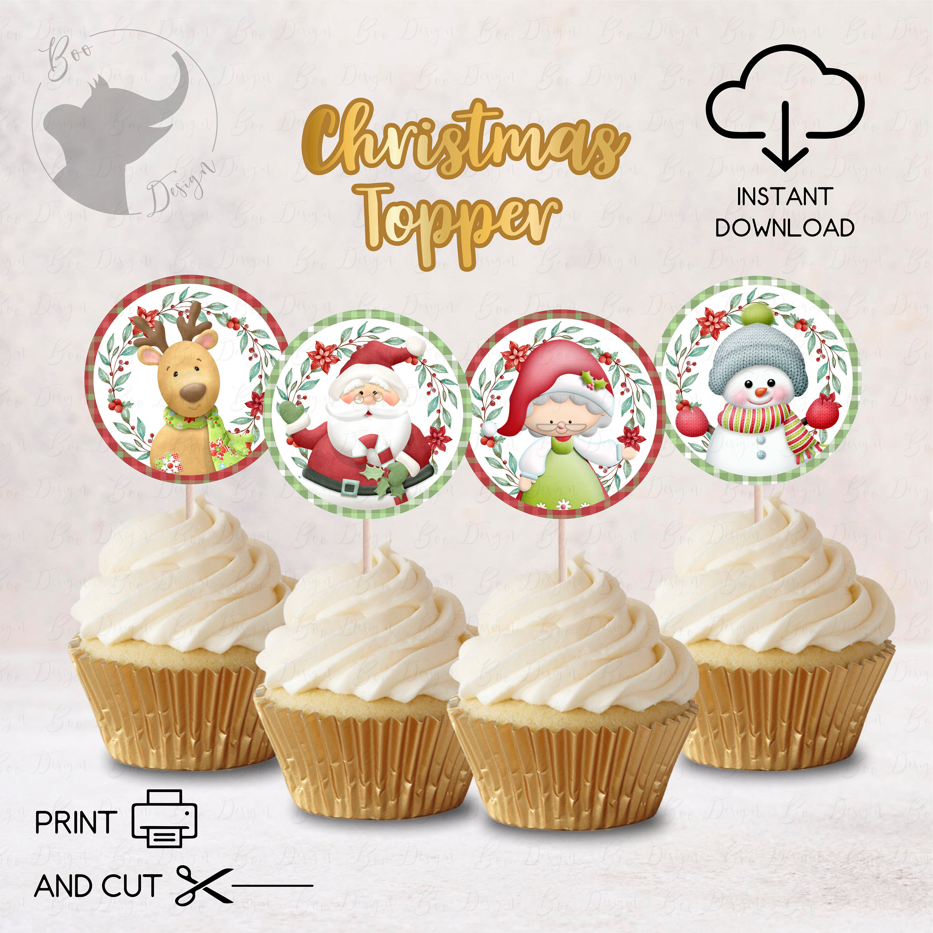 Christmas Cupcake Toppers, Holiday Cupcake Toppers, Christmas Topper ...
