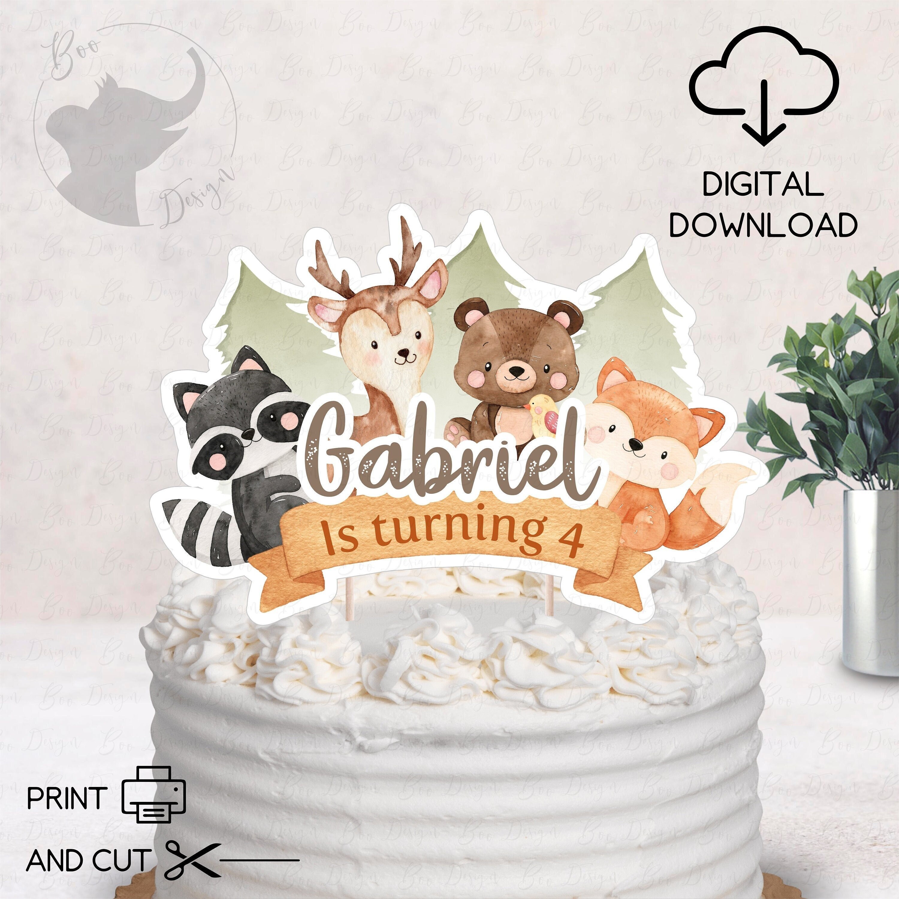 Woodland Water Cake Topper, Forest Animals Cake, Woodland Animals First ...