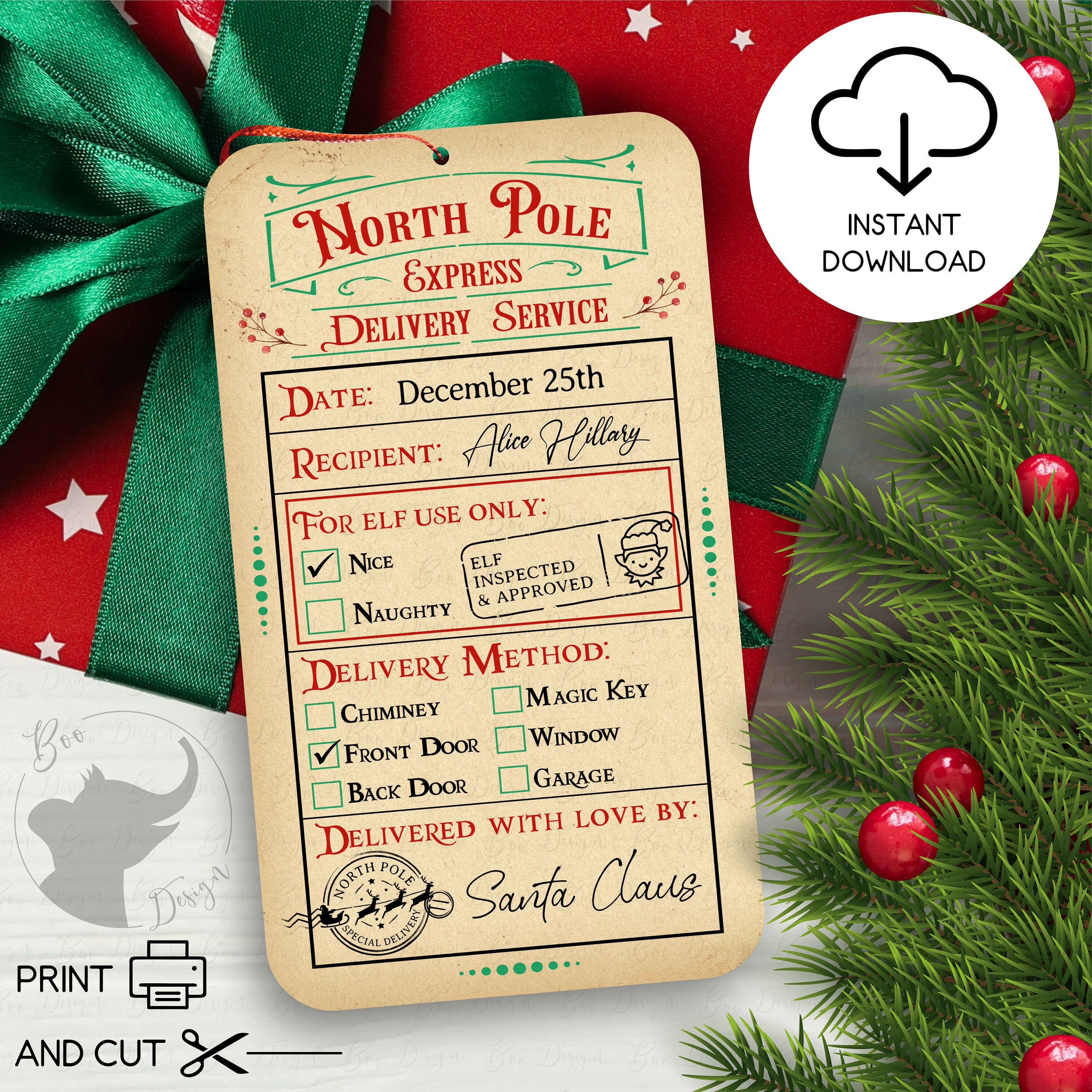 North Pole Delivery Tags, Santa Gift Tags, Santa's Nice List, Holiday ...