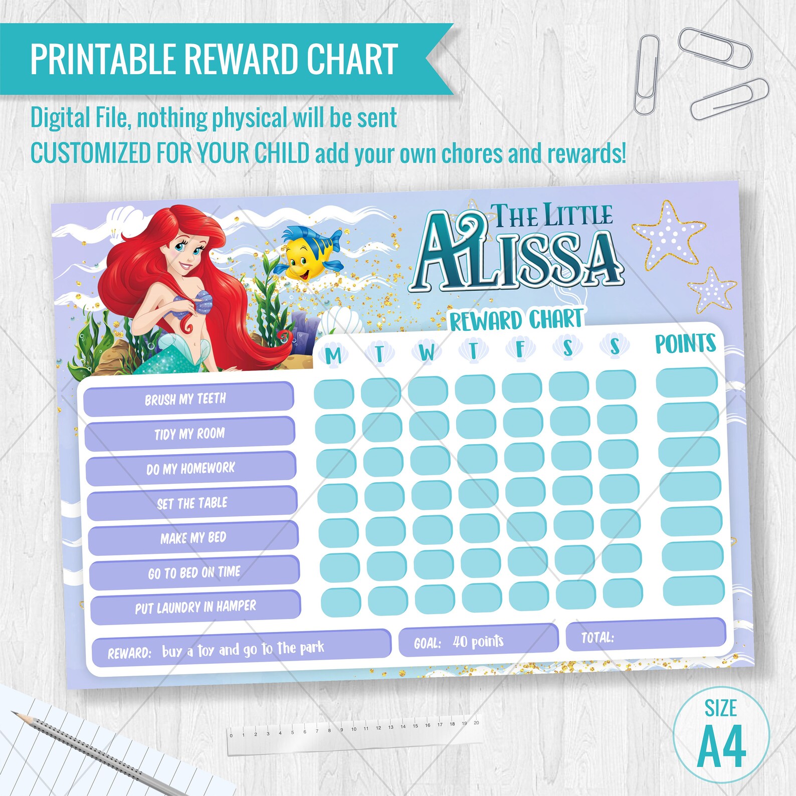 The Little Mermaid Reward Chart Ariel Chore Chart Printable - Etsy