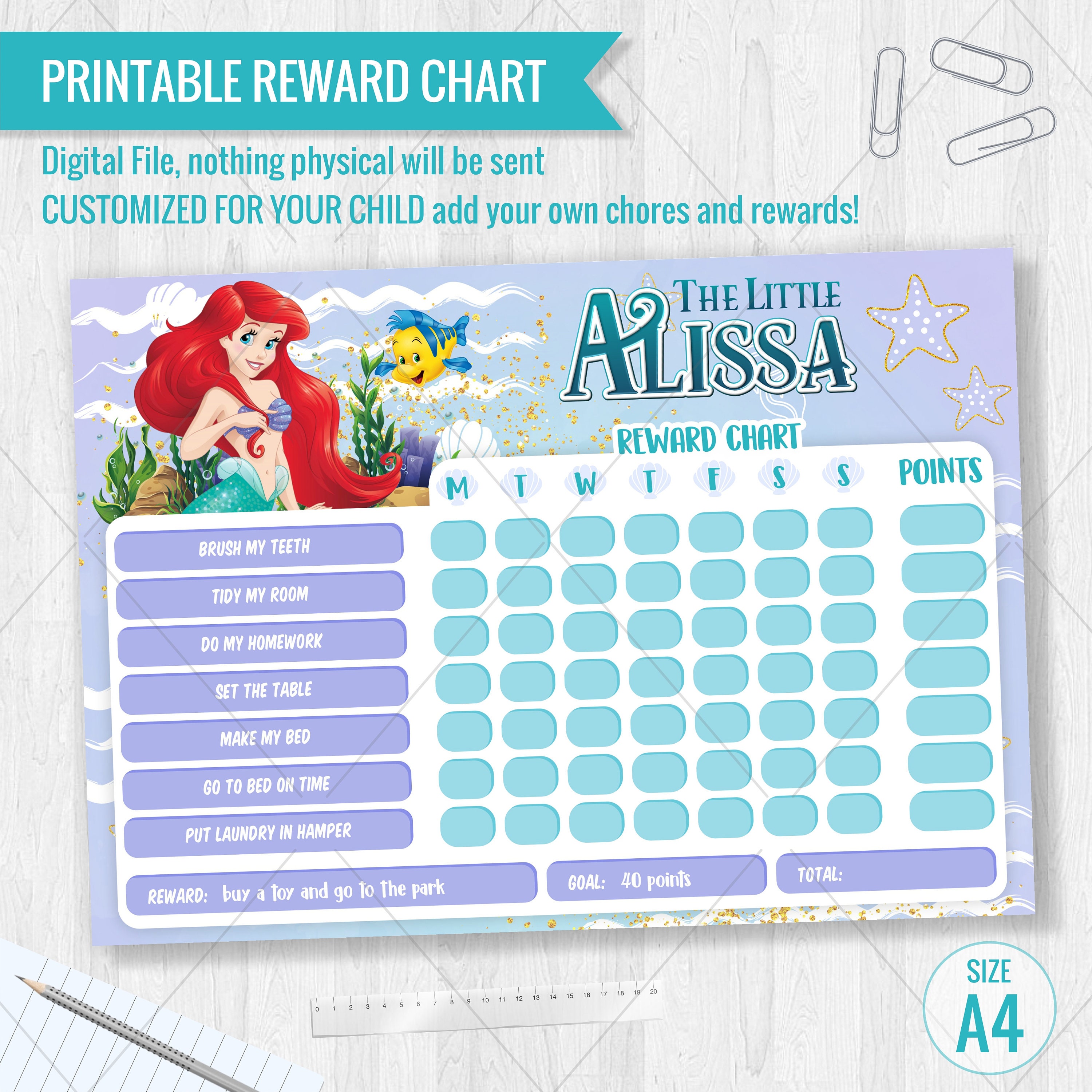The Little Mermaid Reward Chart Ariel Chore Chart Printable - Etsy
