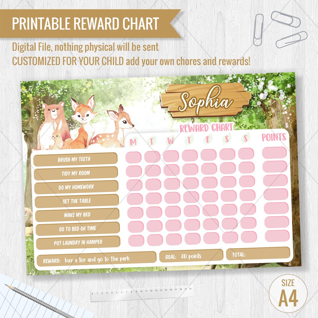Woodland Animals Reward Chart Chore Chart, Printable Chart, Digital - Etsy