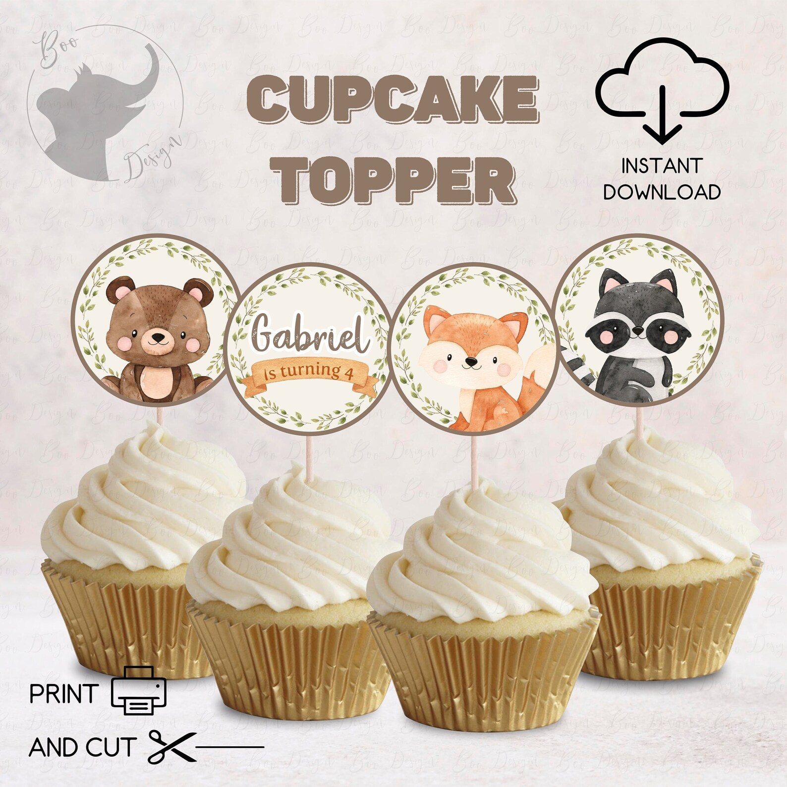 Woodland Cupcake Toppers, Forest Animals Cupcake Toppers, Woodland ...