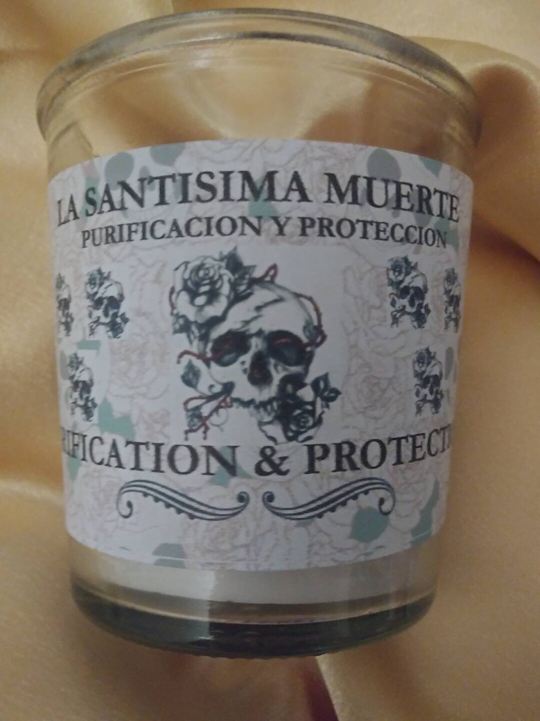 Santa Muerte Protection Candle: Patchouli Lavender Herb Infused Votive ...