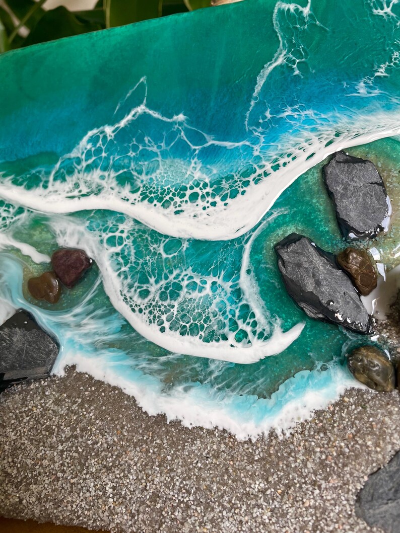 Tides of Teal Resin Painting: Beach Art on Wood Canvas - Etsy