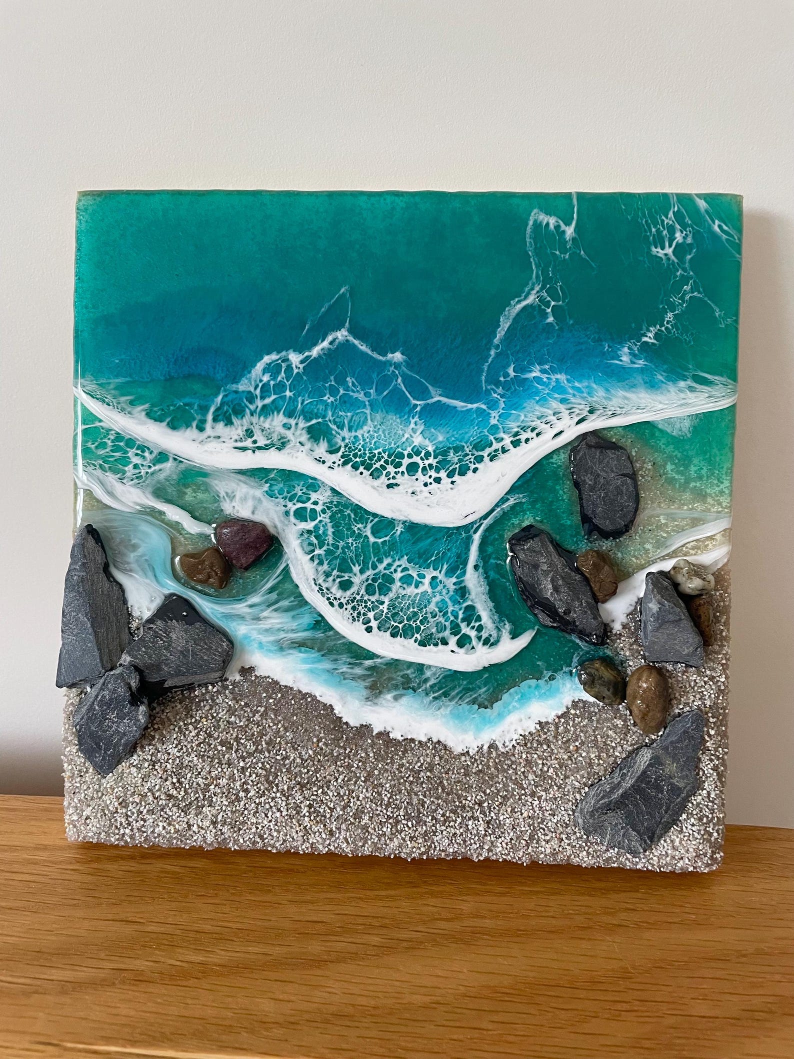 Tides of Teal Resin Painting: Beach Art on Wood Canvas - Etsy