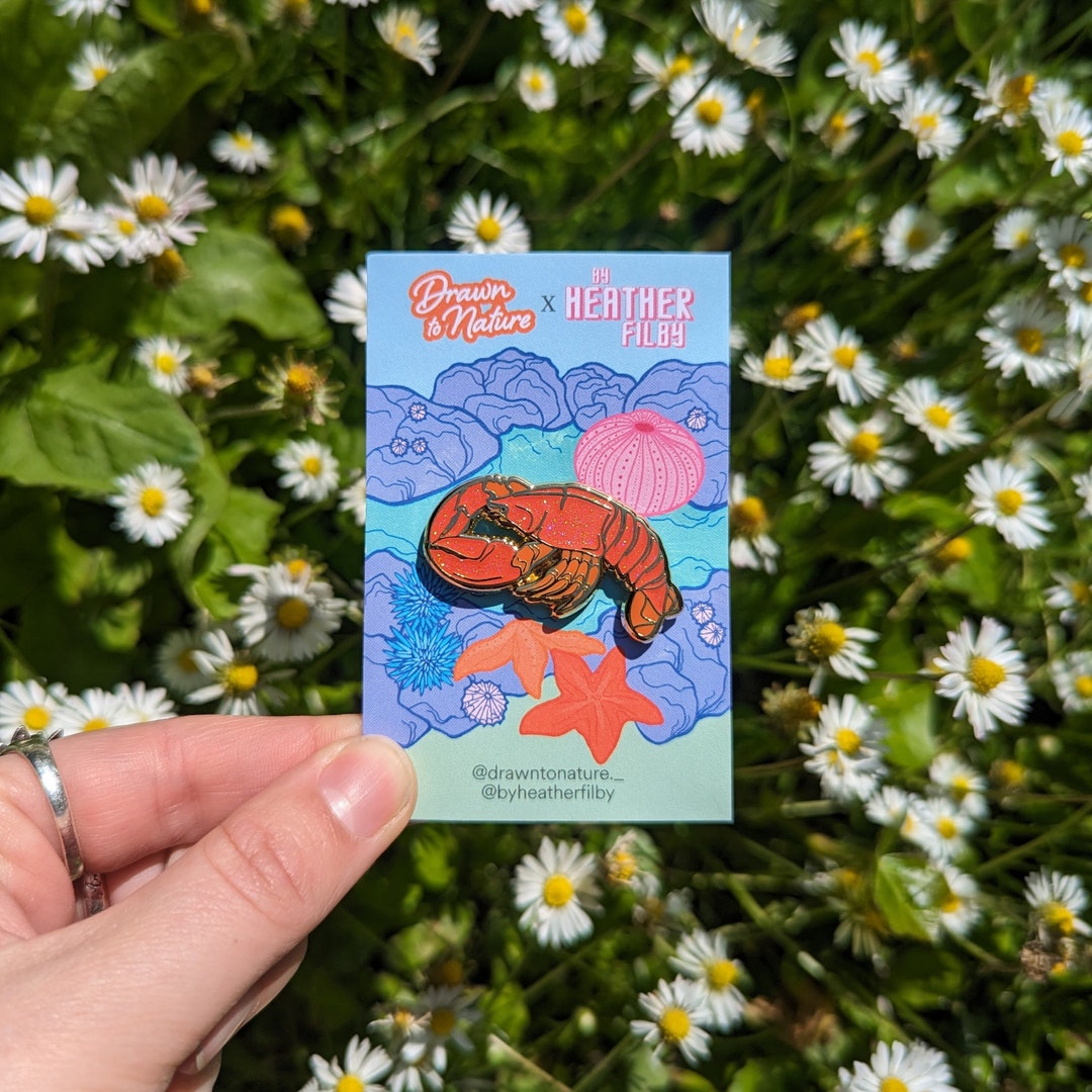 Lobster Enamel Pin - Glitter Lobster Pin - Red & Gold Lobster Pin ...