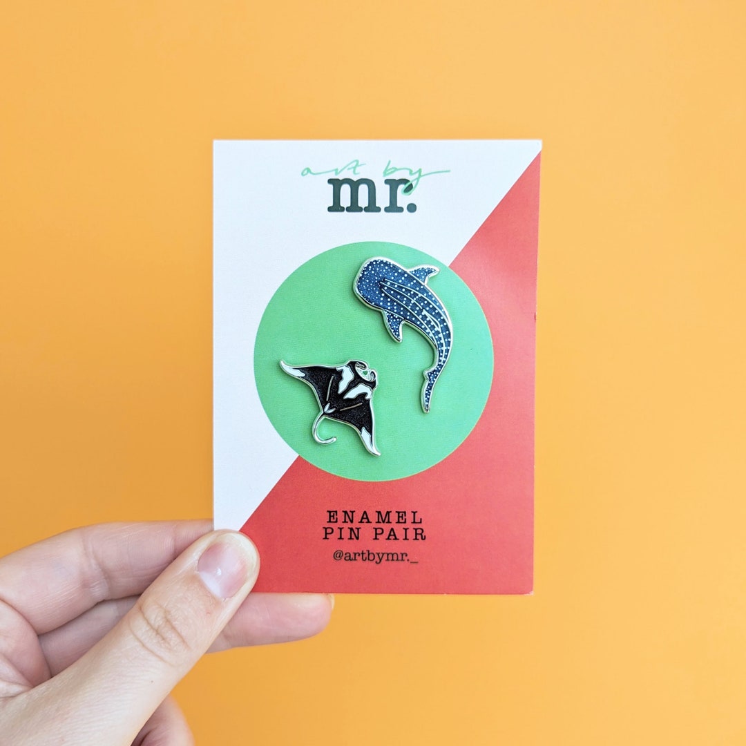 Shark & Ray Pin Pair Whale Shark and Manta Ray Set of Enamel Pins ...