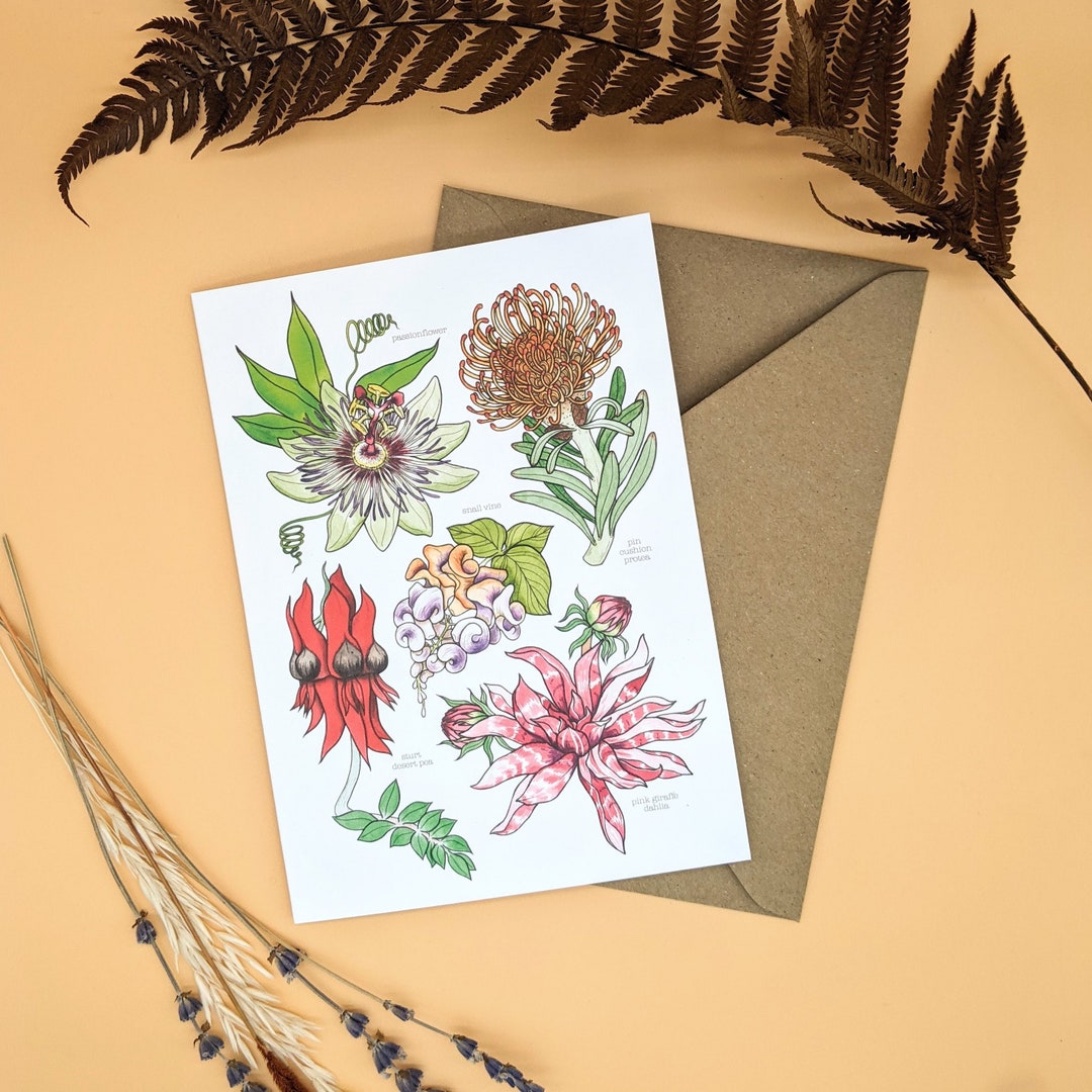 Flower Card - Unusual Flora Print - Card for Gardener - Floral Card ...
