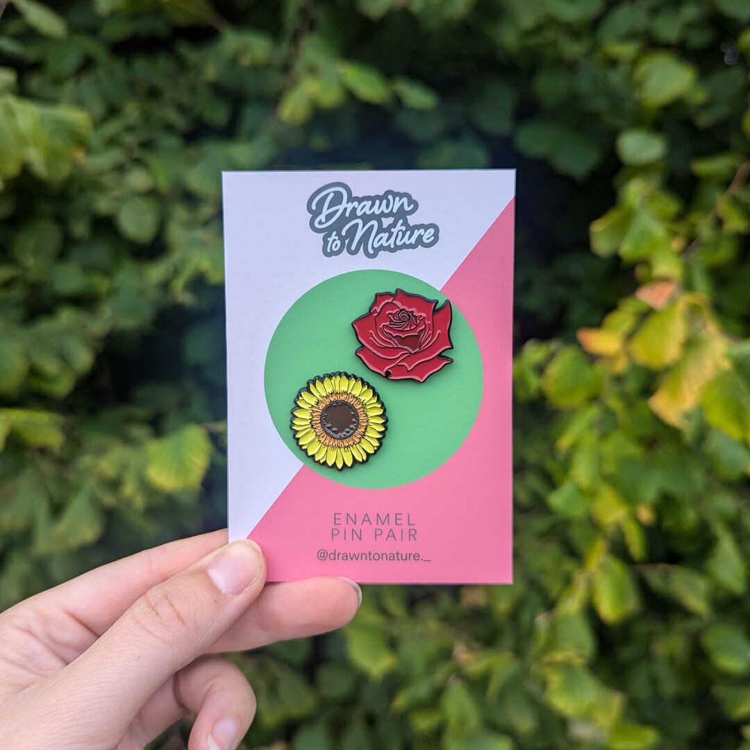 Classic Flower Pin Pair - Set of Pins - Red Rose and Sunflower Pins ...