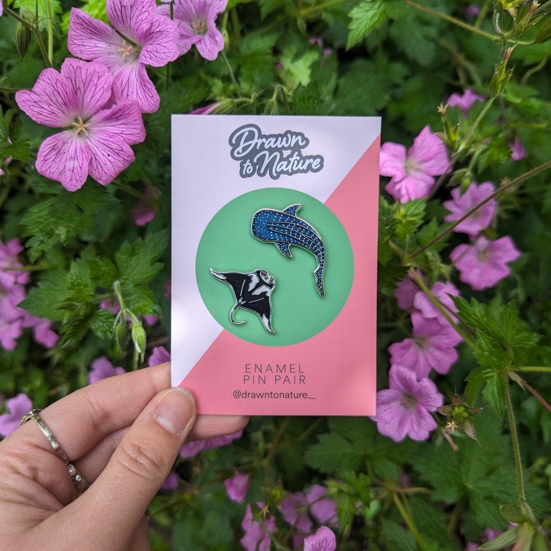 Shark & Ray Pin Pair - Whale Shark and Manta Ray - Set of Enamel Pins ...