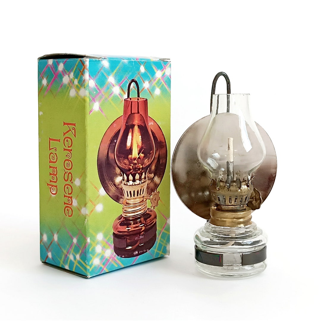 Vintage Small Oil Lamp in Box Glass Miniature Kerosene Lamp With Wick ...
