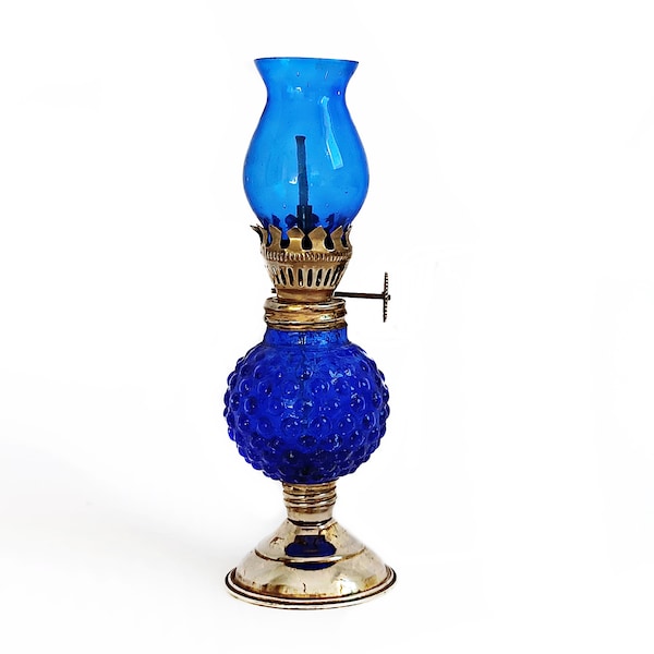 Antique Cobalt Blue Oil Lamp - Etsy