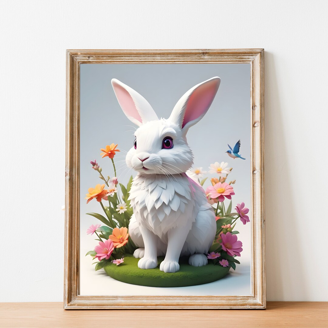 White Rabbit Printable Poster, Bunny Picture, Nursery Wall Art, Kids ...
