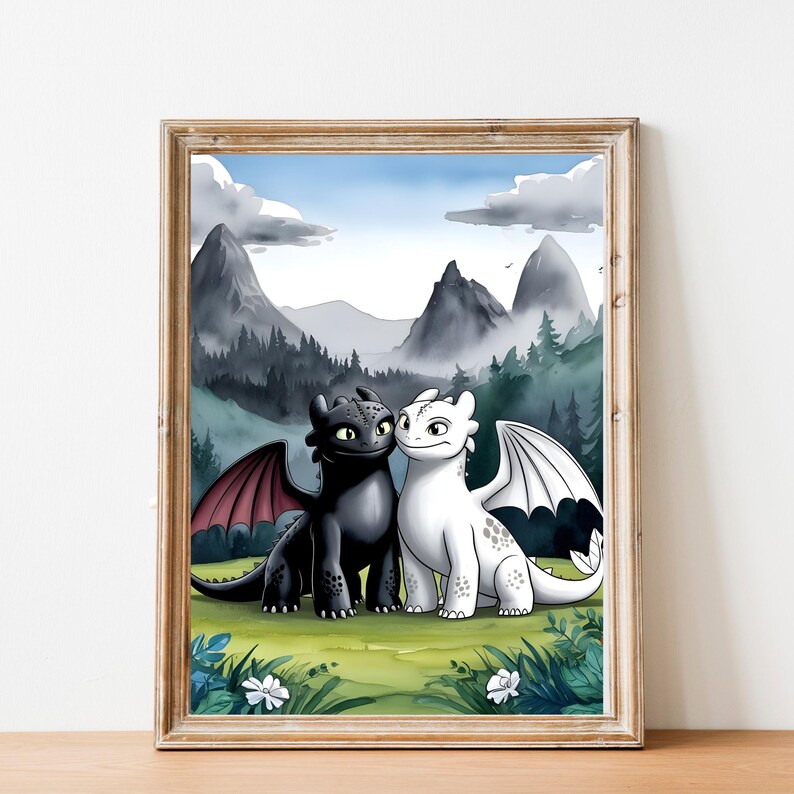 How to Train Your Dragon Wall Art, Toothless and Light Fury Printable ...