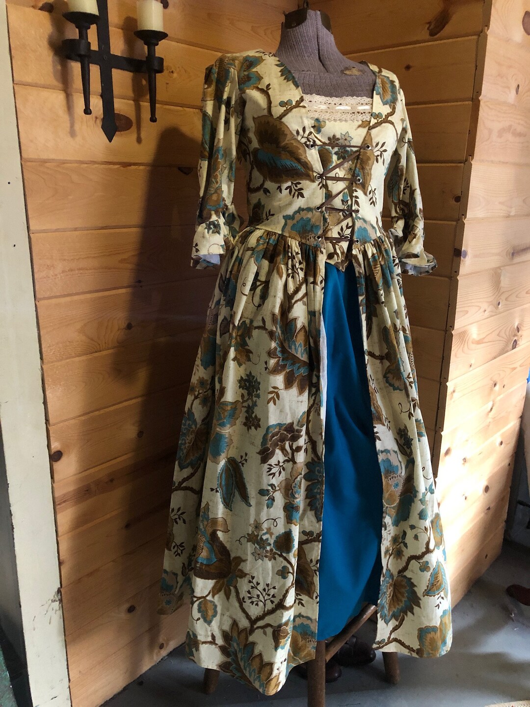 Colonial 18th Century Outlander Williamsburg Cotton Ballgown Polonaise ...