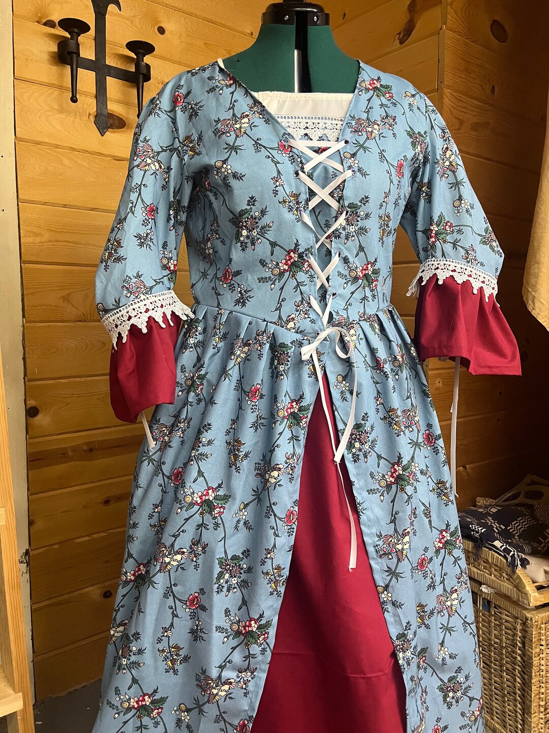 Colonial 18th Century Outlander Williamsburg Cotton Ballgown Polonaise ...