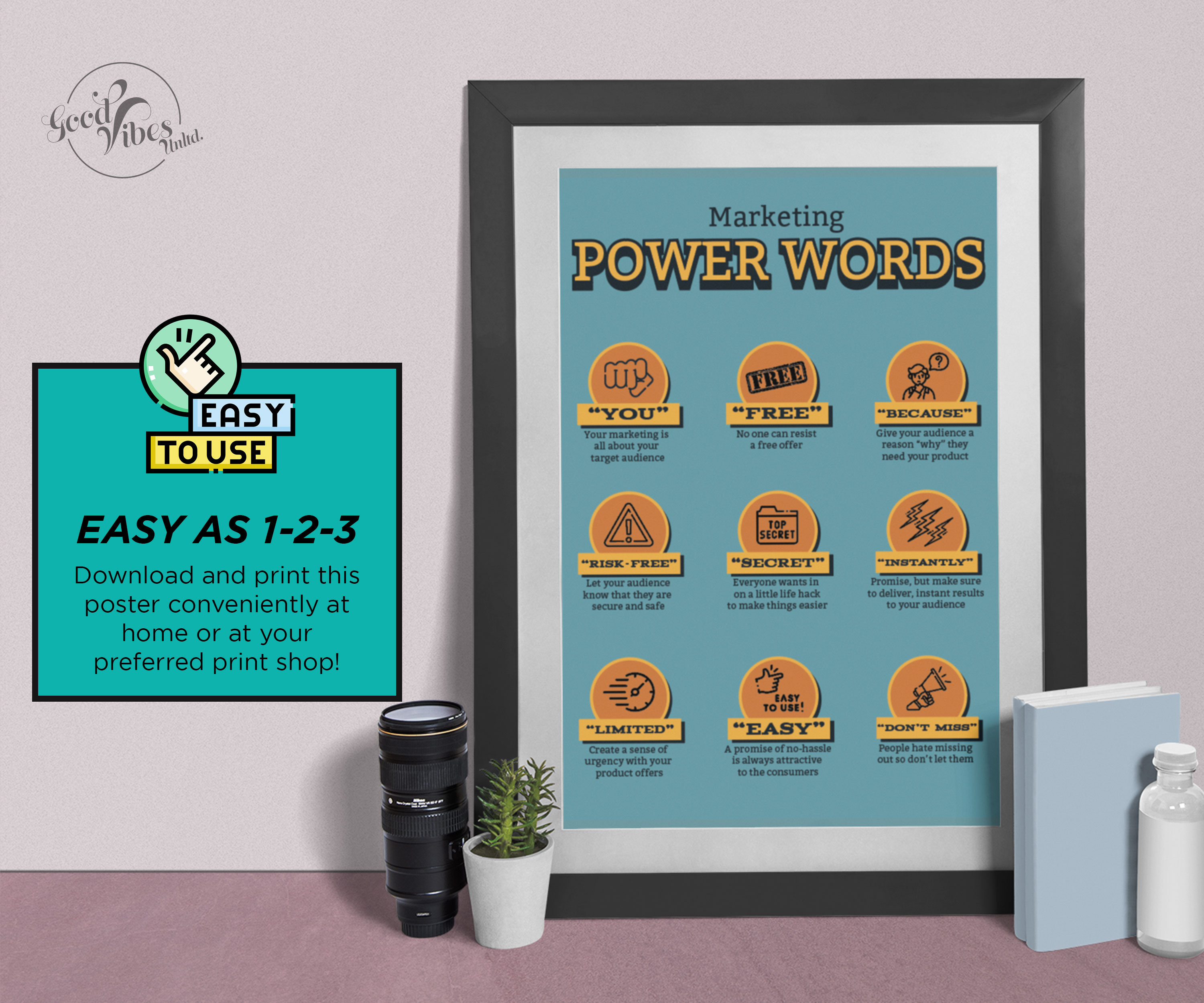9 Powerful Words Used in Marketing Downloadable Poster. Digital, Ready ...