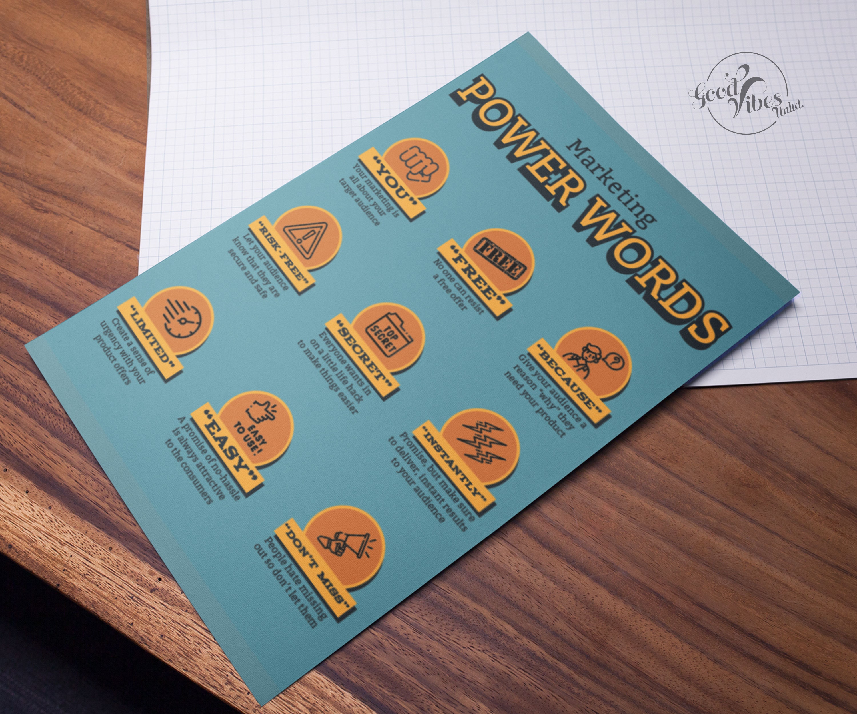 9 Powerful Words Used in Marketing Downloadable Poster. Digital, Ready ...