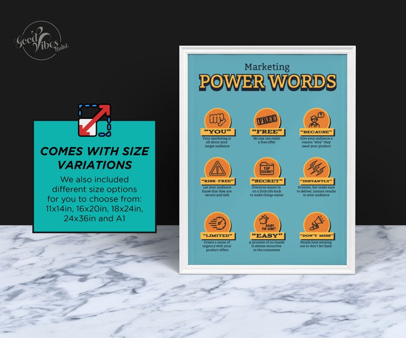 9 Powerful Words Used in Marketing Downloadable Poster. Digital, Ready ...