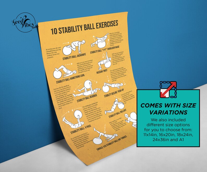 Downloadable Stability Ball Exercise Digital Poster for Your Gym, Room ...