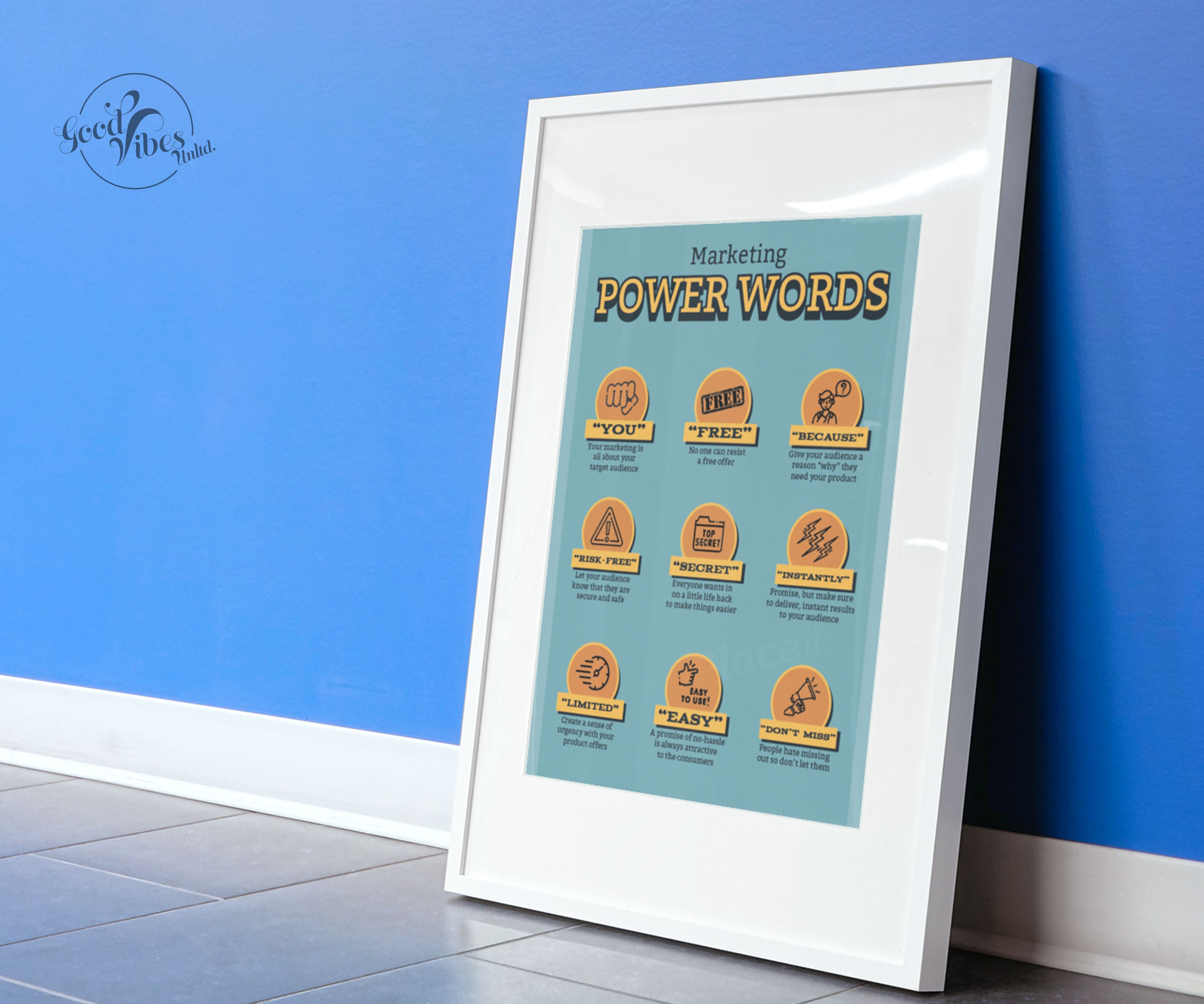 9 Powerful Words Used in Marketing Downloadable Poster. Digital, Ready ...