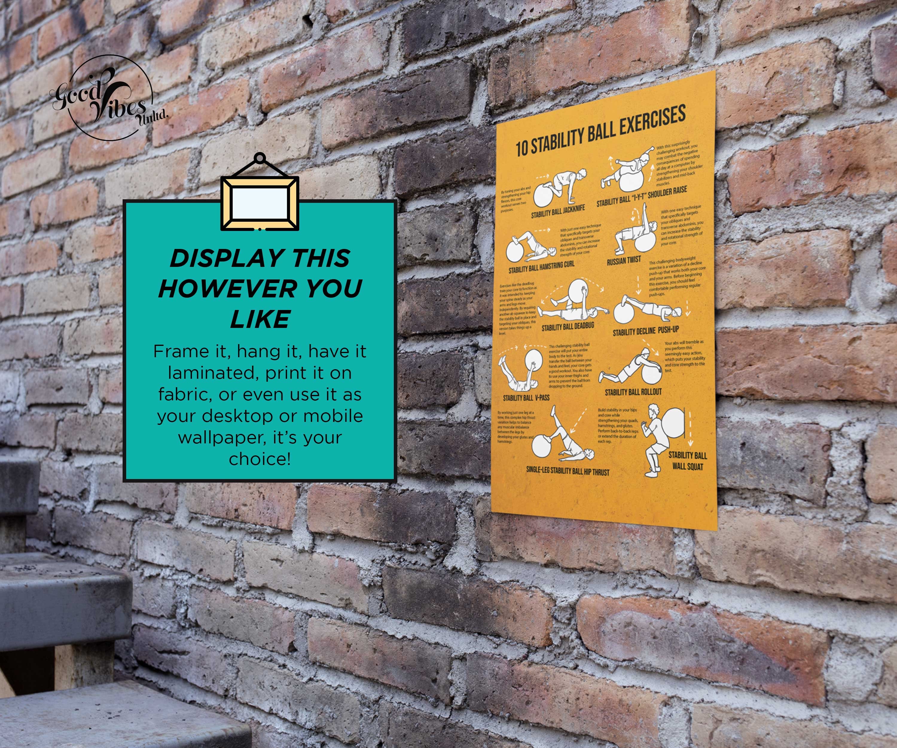 Downloadable Stability Ball Exercise Digital Poster for Your Gym, Room ...