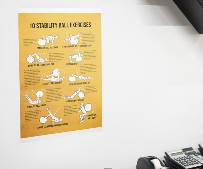 Downloadable Stability Ball Exercise Digital Poster for Your Gym, Room ...