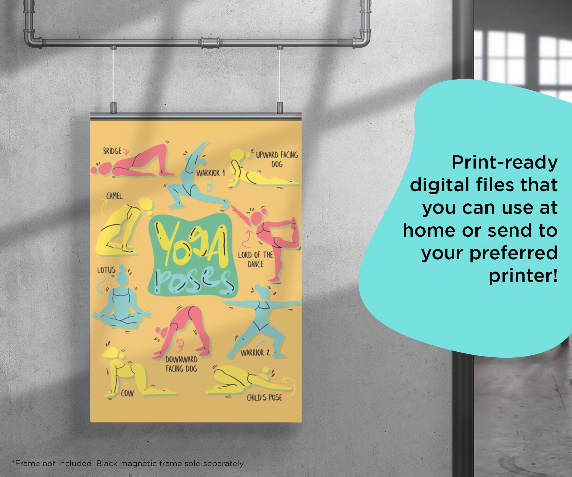 Ready to Print Downloadable Yoga Poses. Digital, Trendy, Pop Art ...