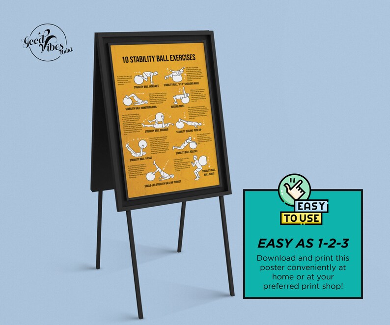 Downloadable Stability Ball Exercise Digital Poster for Your Gym, Room ...