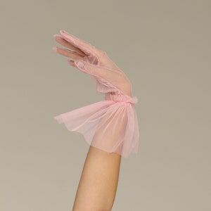 Pink Short Tulle Gloves, Couture Mesh Tulle Gloves, Gloves Accessories ...