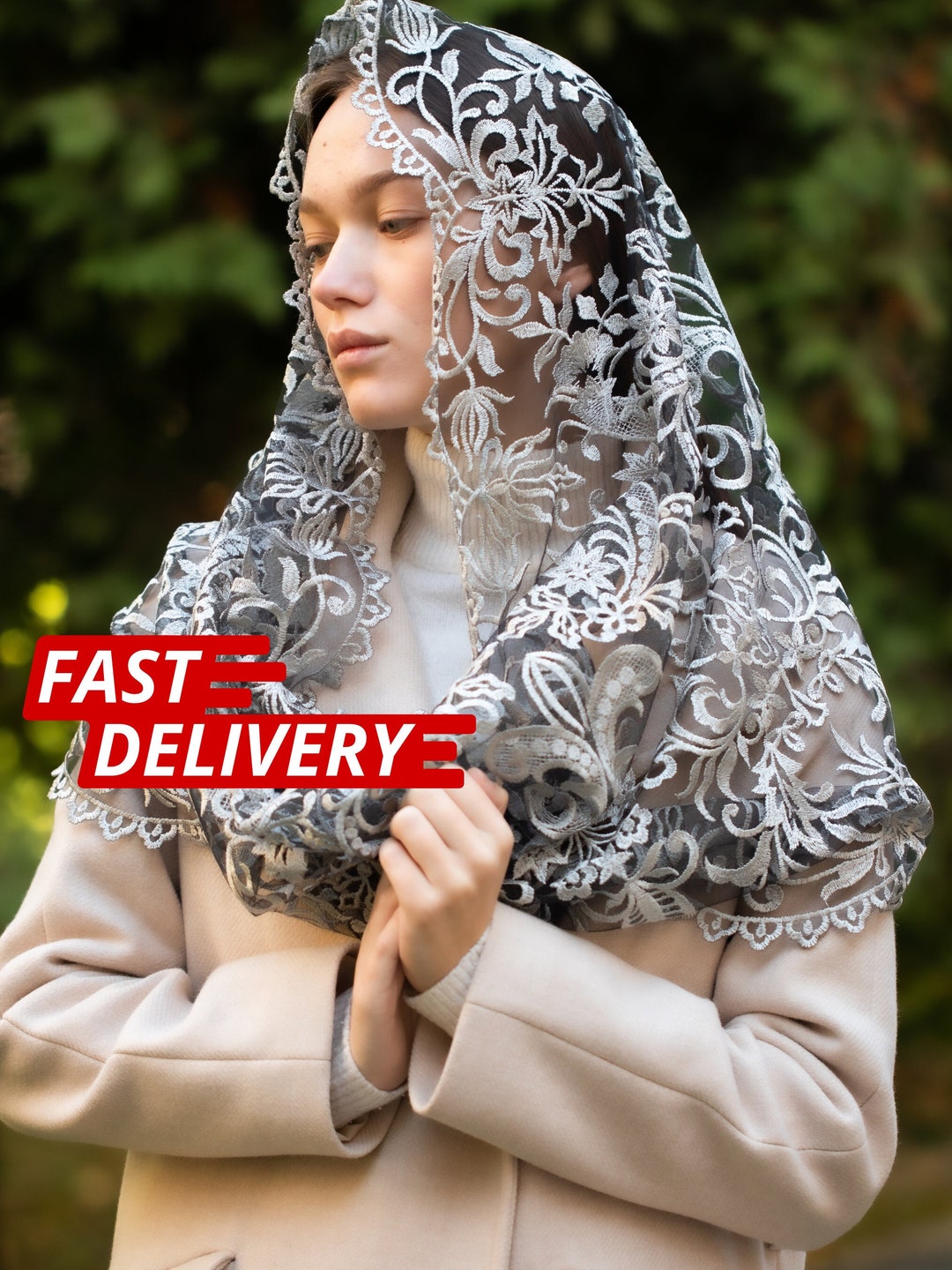 Gray Infinity Mantilla, Infinity Veil Mantilla, Faith Head Coverings ...