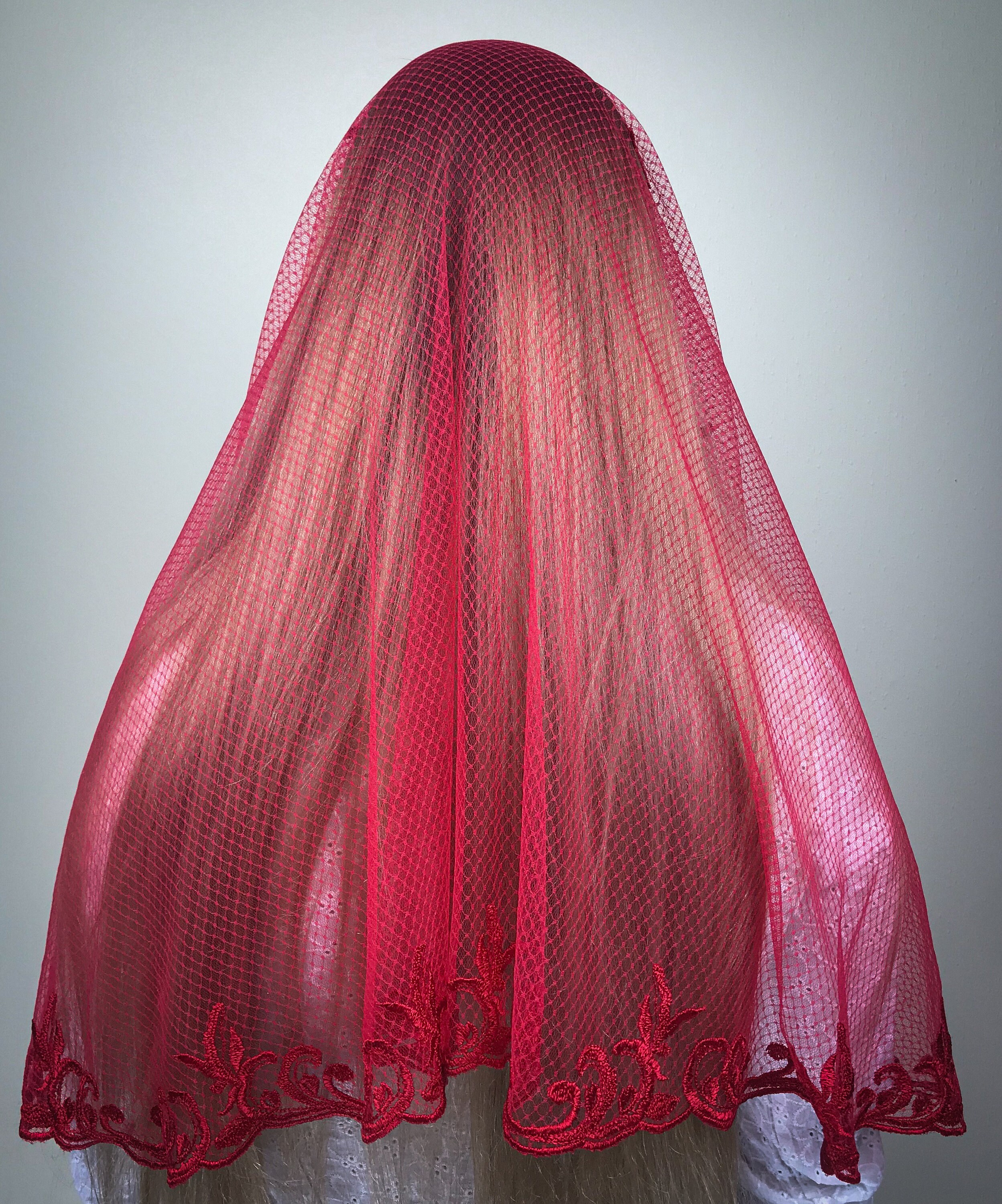 Long red Chapel veil Black church Veil chapel mantilla | Etsy