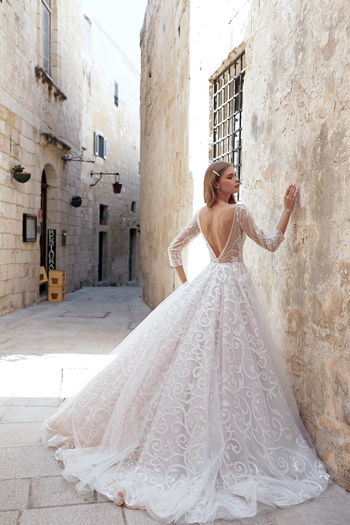 Deep V neckline dress a line wedding dress rustic boho | Etsy