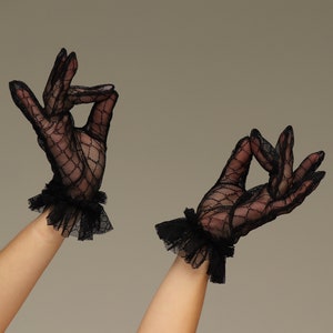 Lace Black Tulle Gloves, Gloves Accessories, Short Black Gloves - Etsy