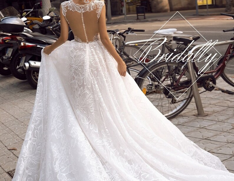 Open back lace wedding dress deep v neckline wedding dress | Etsy