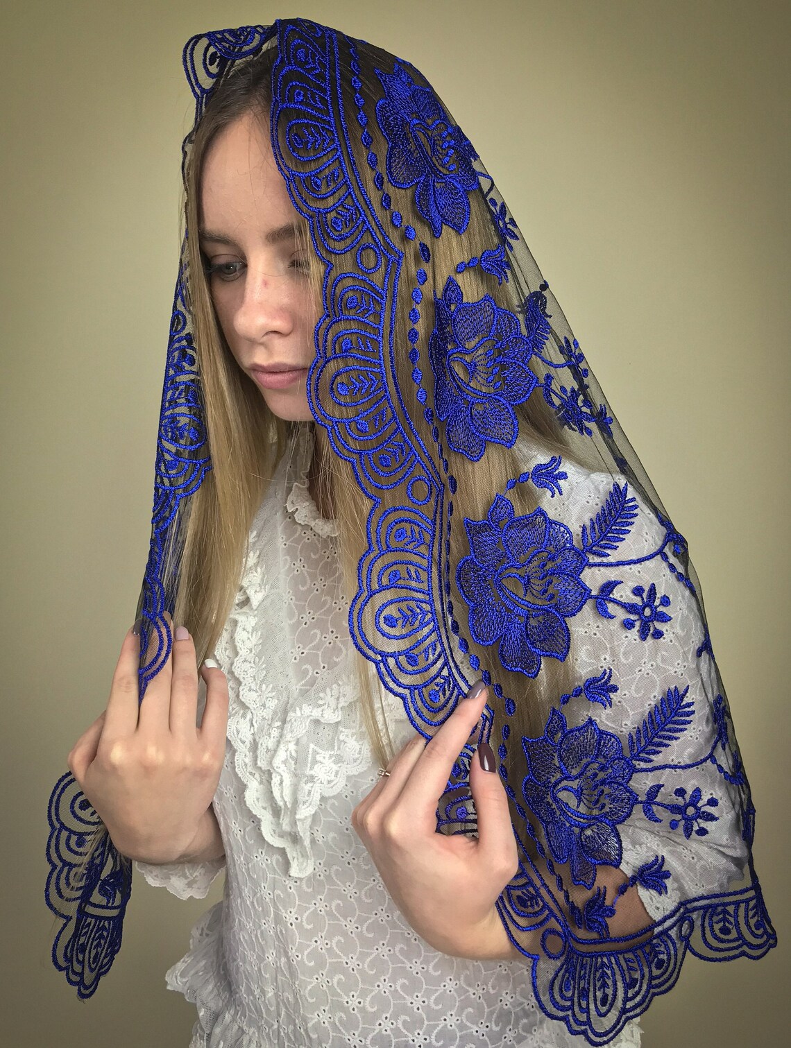 Gorgeous Blue Chapel veil Chapel veil in Victorian style D | Etsy