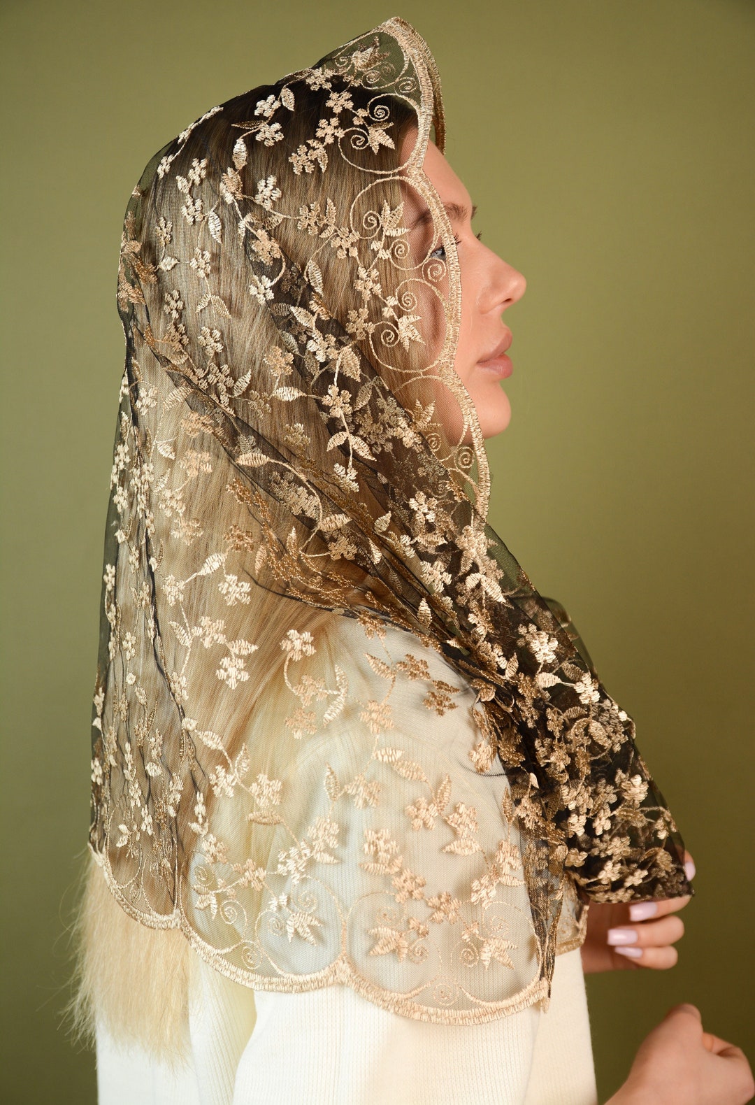 Infinity Gold Lace Veil Latin Mass Gold Veil Infinity - Etsy