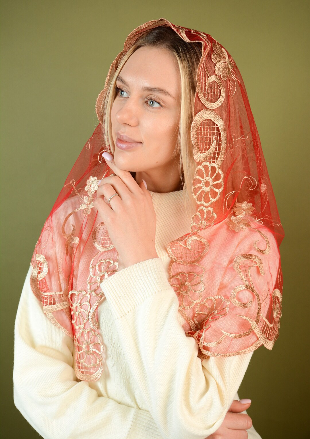 Classic Gold Catholic Veil, Long Our Lady of Guadalupe Veil, Long Gold ...