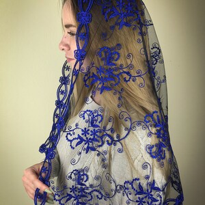 Blue Mantilla veil Veil for Mass Lace church veil | Etsy