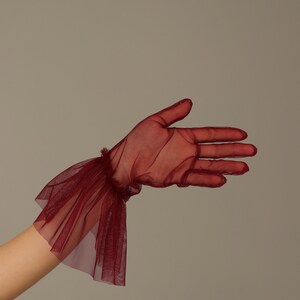Couture Mesh Tulle Gloves, Gloves Accessories, Short Dark Red Gloves - Etsy