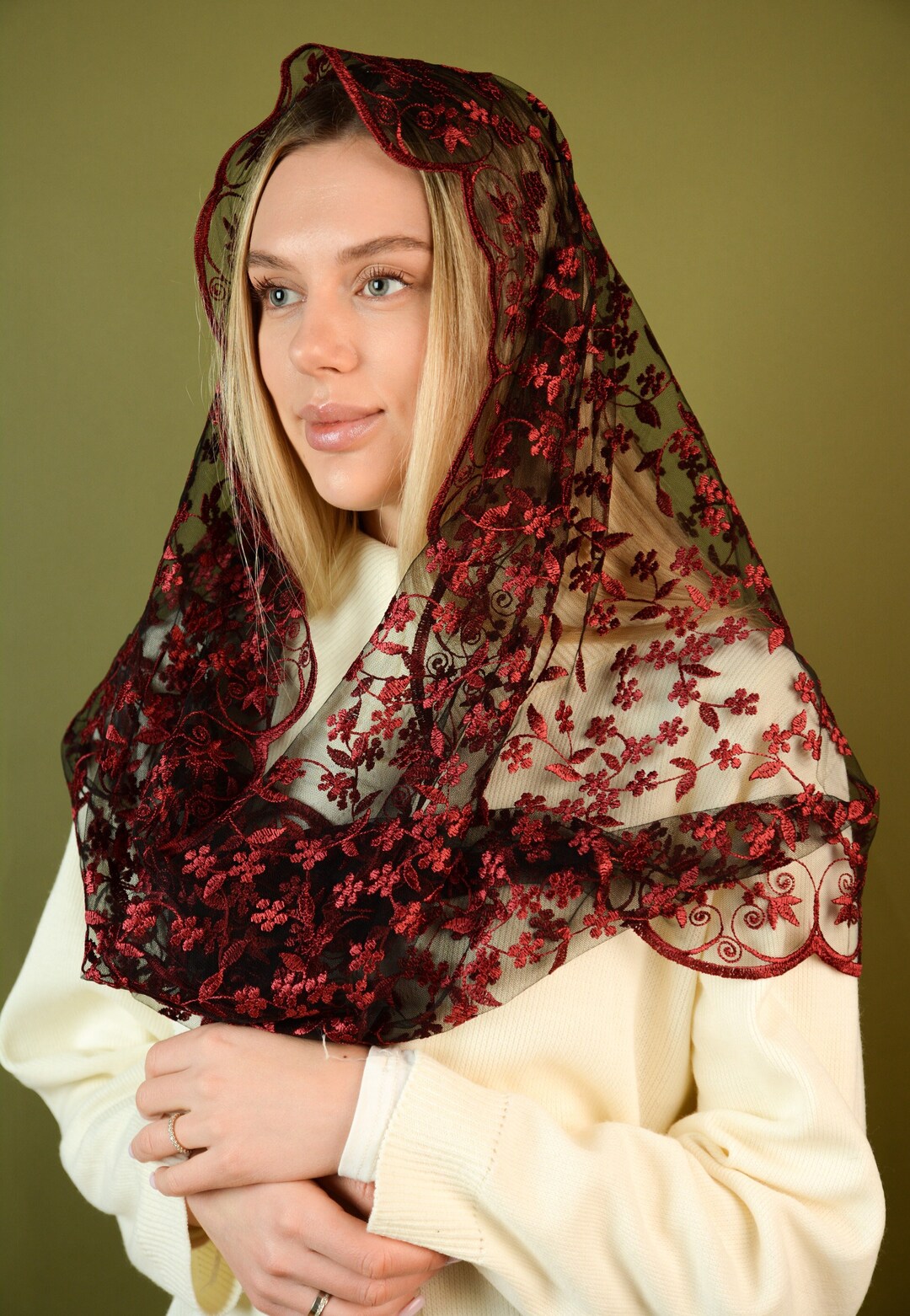 Burgundy Infinity Church Mantilla, Red Veil for Mass, Infinity Bark Red ...